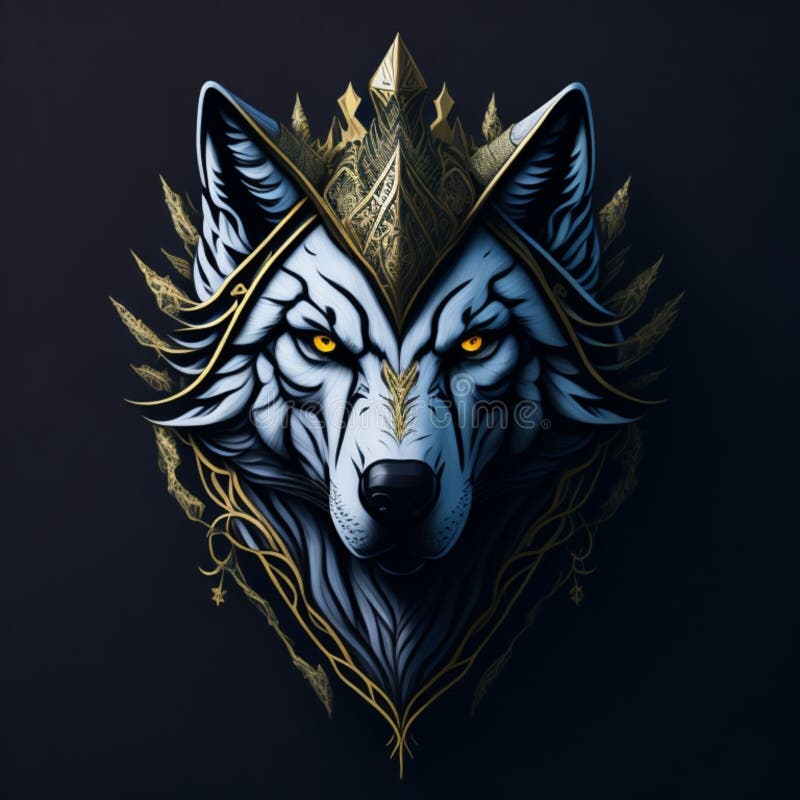 AI Generated Wolf with Crown on Head Stock Illustration - Illustration ...