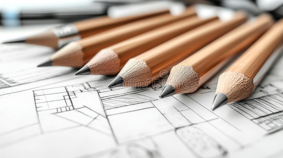 AI Generated. Wooden Pencils on Engineering Plans, Symbolizing ...
