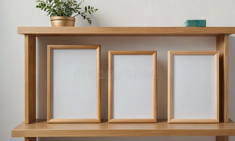 Three White Picture Frames are Sitting on a Shelf. Stock Illustration ...