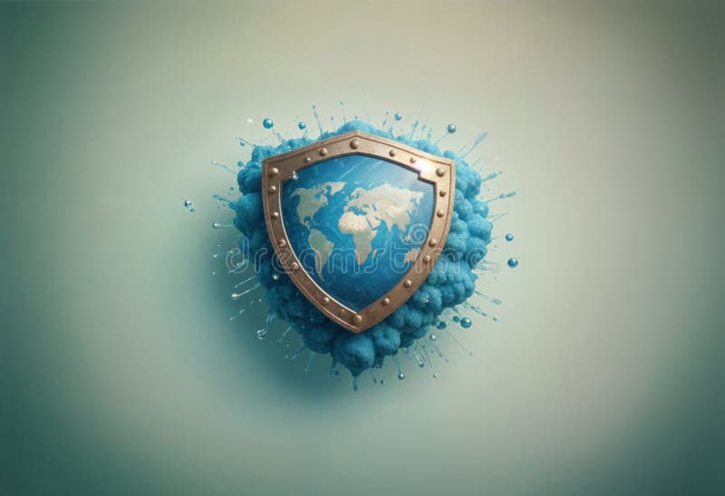 World Map on Shield Concept Surrounded by Ozone Molecules Stock ...