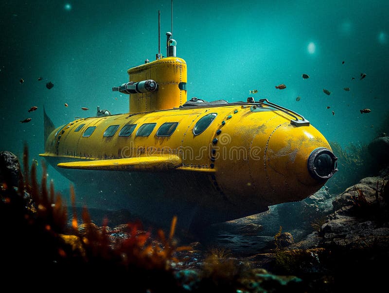AI-Generated Yellow Rusty Vintage Submarine Stock Illustration ...