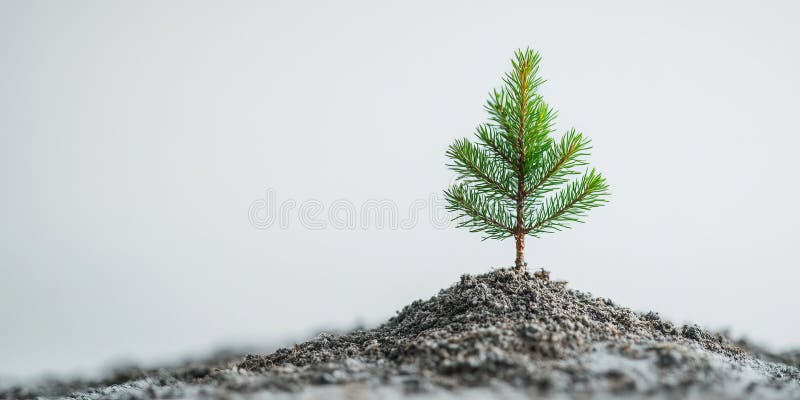 AI-Generated a Young Pine Tree Sprout Emerging from Rich Soil, Isolated ...