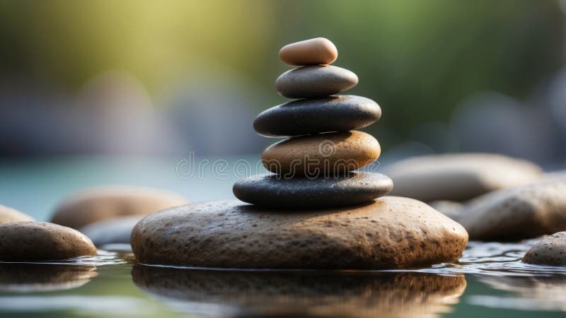 Zen Stone Stack in Tranquil Water with Smooth Pebbles. Stock ...