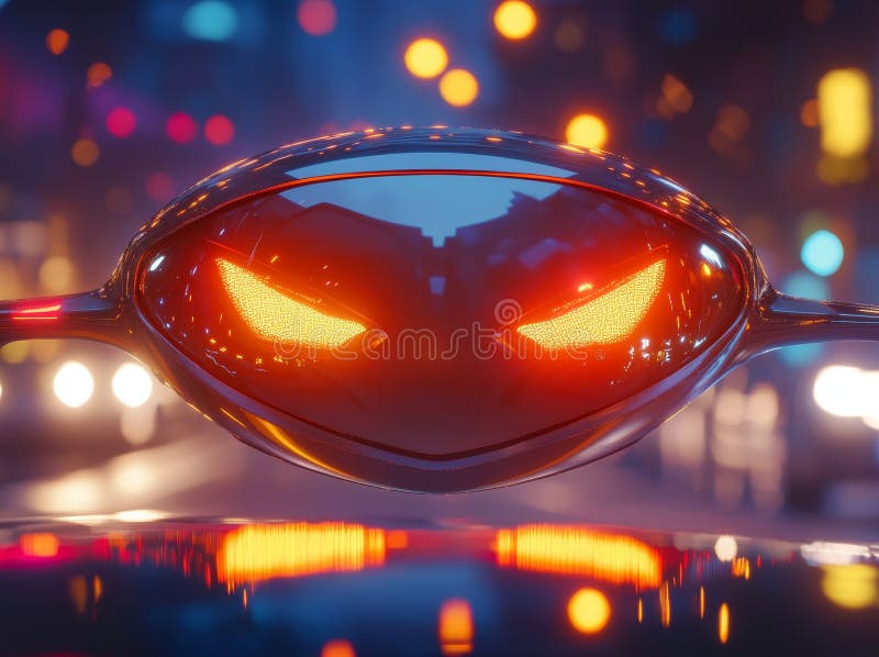 AI GeneratedCar Mirror Shows Robot Passenger during Twilight City Drive ...