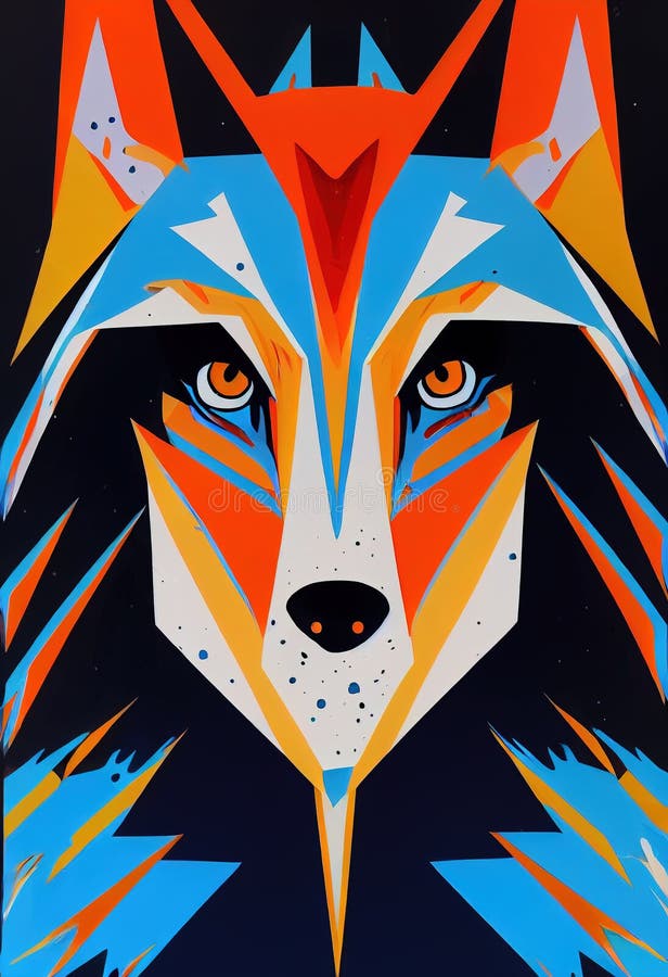 Terrible Muzzle of a Wolf in Drops of Multi-colored Paint. Close-up. AI ...