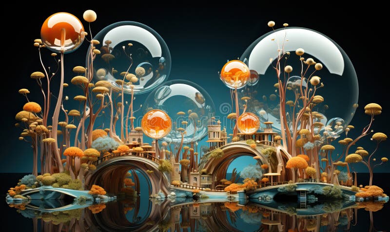 AI Generates Floating Bubbles in Futuristic City Stock Photo - Image of ...