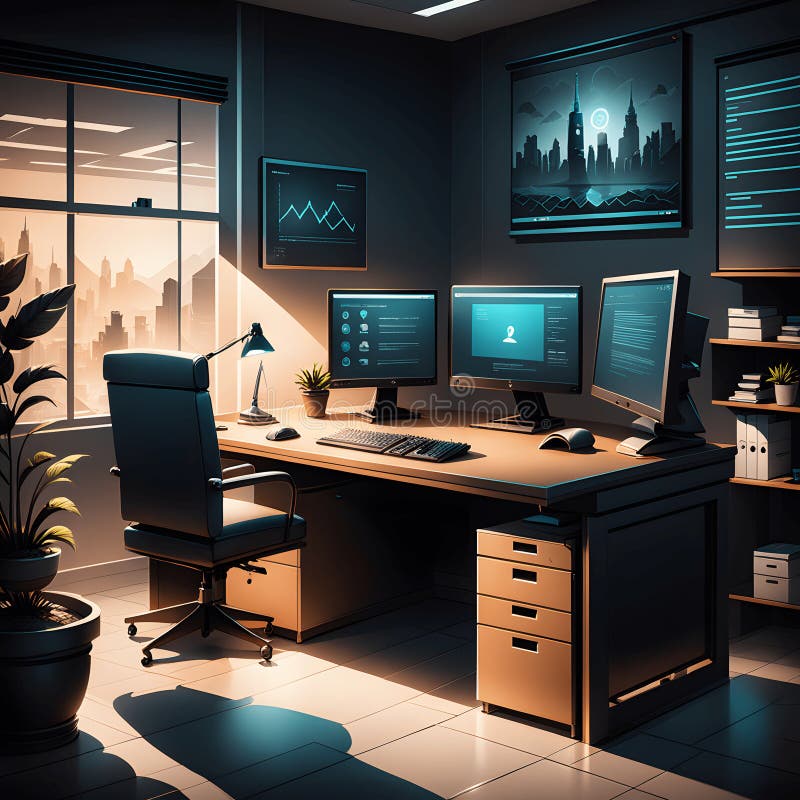 Office space, AI-Generatet stock illustration. Illustration of work ...