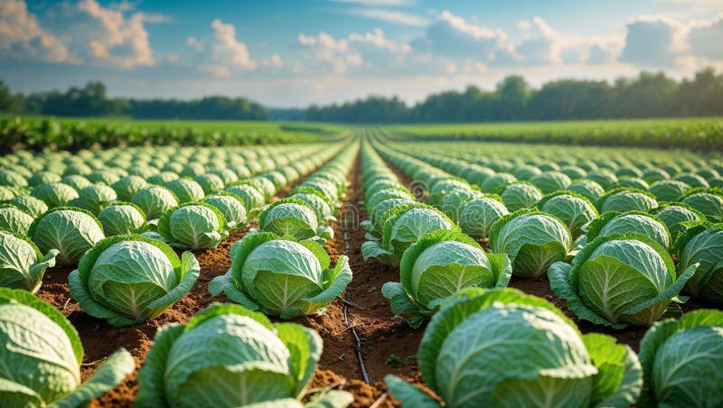 Arafed Cabbage Field with Rows of Green Cabbage Plants Stock Photo ...