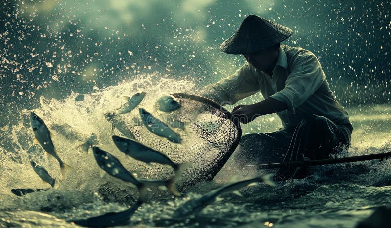 Ai Generation Image of Ai Generation Image of Fisherman Catching Many ...