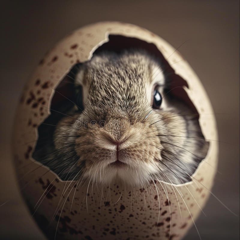 AI Generation Photography, Nose of a Rabbitt Poking through a Small Hole in an Egg Stock ...