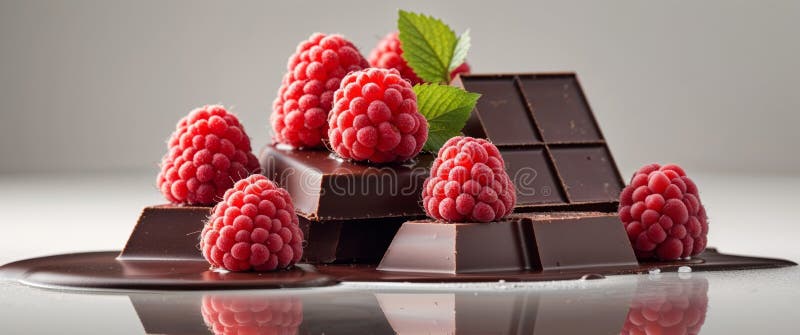 There are Raspberries and Chocolate Pieces on a Plate Stock Photo ...
