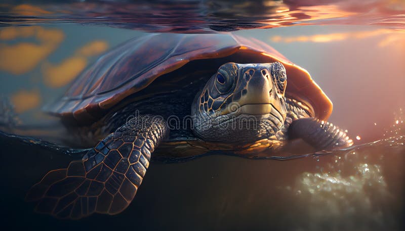 Realistic Turtle Under Water Stock Illustration - Illustration of water ...