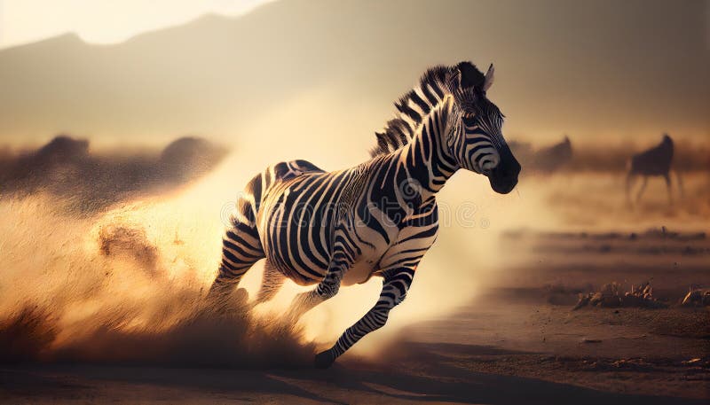 Realistic Zebra Running in the Fields Stock Illustration - Illustration ...