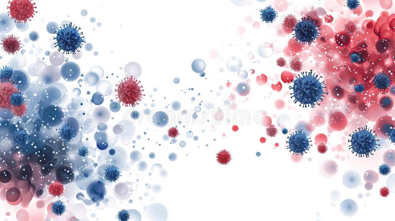 Abstract Virus Molecules in Blue and Red Hues with Gradient. Stock ...