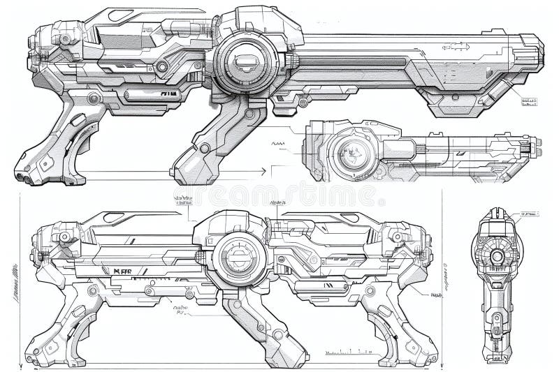 Ai Generative Advanced Weapons Component Blueprint Stock Illustration - Illustration of ...
