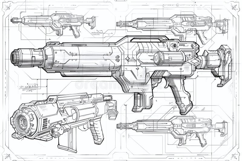 Ai Generative Advanced Weapons Component Blueprint Stock Illustration ...