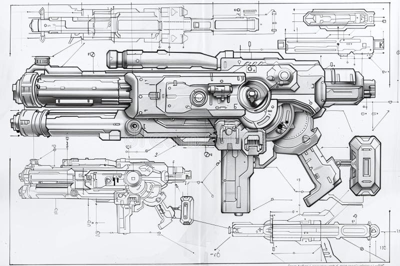 Ai Generative Advanced Weapons Component Blueprint Stock Illustration ...