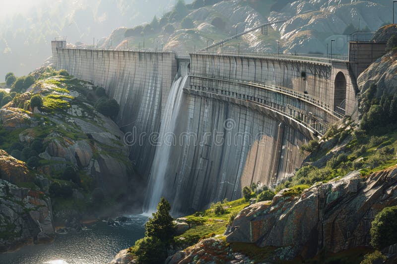 Ai Generative Aerial View of Giant Dam Stock Illustration ...