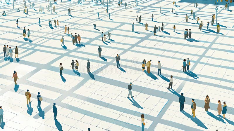Aerial View of People Casting Shadows on a Geometric Floor Pattern ...