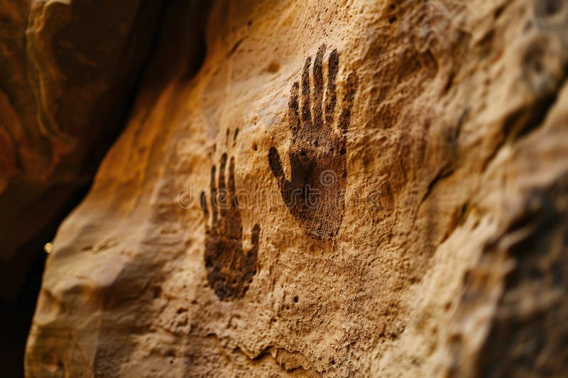Ai Generative Ancient Handprints on the Cave Walls Stock Illustration ...
