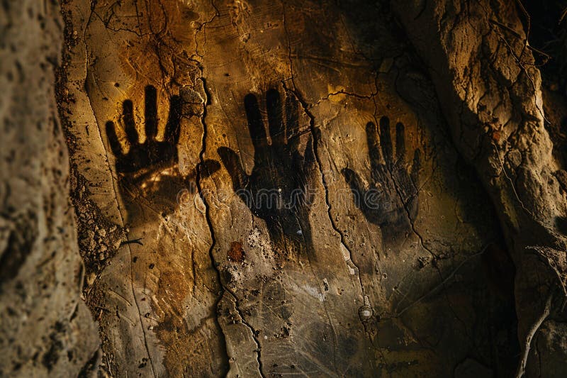 Ai Generative Ancient Handprints on the Cave Walls Stock Illustration ...