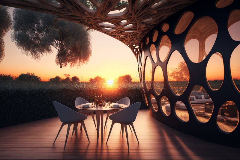 Luxury Exterior Wooden Terrace Design Concept Stock Illustration ...