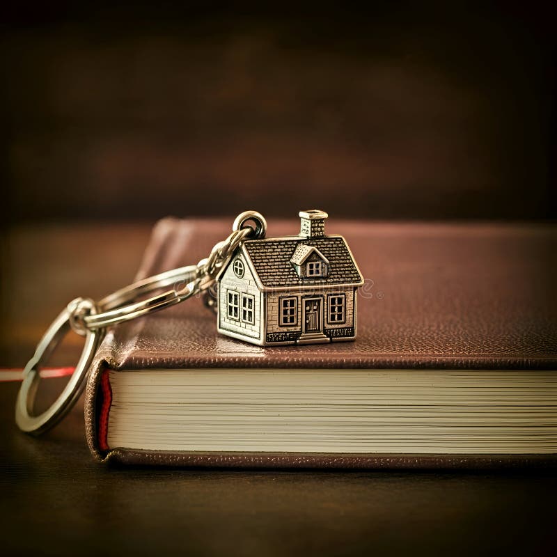 Silver House Keychain on Maroon Book: AI Generative Artwork Stock ...