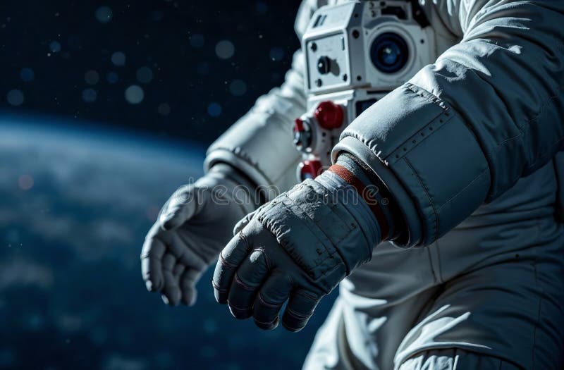 Astronaut Spacesuit Outer Space Flies Zero Gravity Close Up Hands. AI ...
