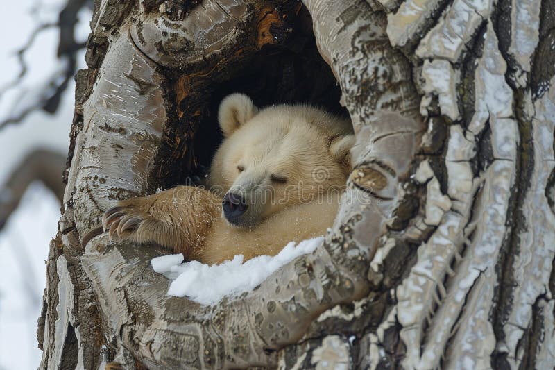 Ai Generative Bear Sleeping in a Tree during Winter Stock Illustration ...