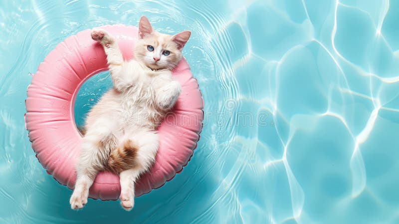 Bicolor Cat with Blue Eyes on a Pool Float. Stock Photo - Image of ...
