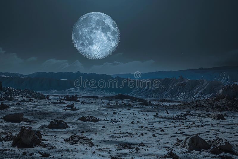 Ai Generative Big Moon in Barren Land Stock Illustration - Illustration ...