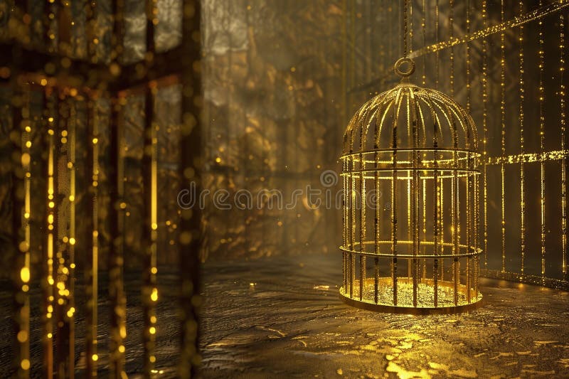 Ai Generative Bird Cage Made of Gold Stock Illustration - Illustration ...