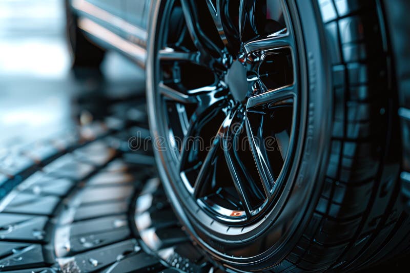 Ai Generative Black Luxury Shiny Front Car Tire Stock Illustration ...