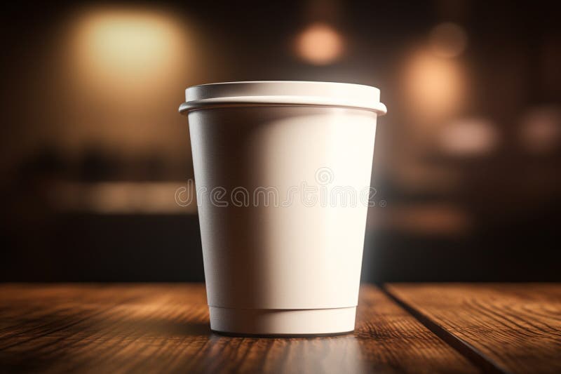 Ai Generative Blank Paper Coffee Cup Mockup on Wooden Table in Café. 3d ...