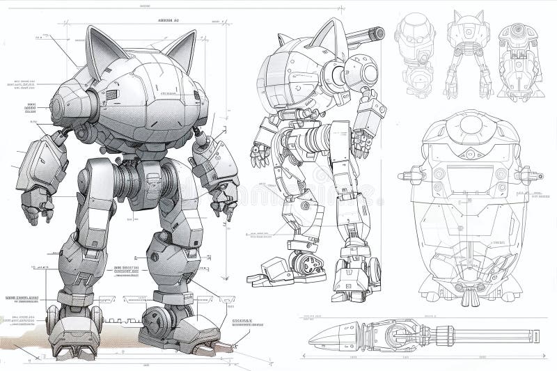 Ai Generative Blueprint for Armored Humanoid Robot Components Stock ...