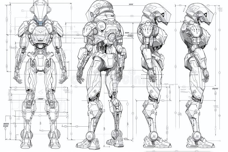 Ai Generative Blueprint for Armored Humanoid Robot Components Stock ...