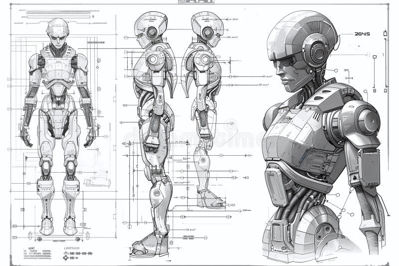 Ai Generative Blueprint for Armored Humanoid Robot Components Stock ...