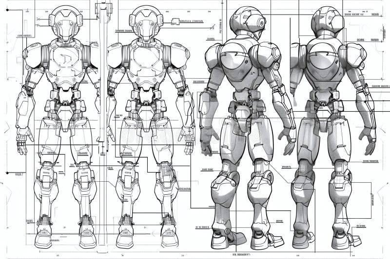 Ai Generative Blueprint for Armored Humanoid Robot Components Stock ...