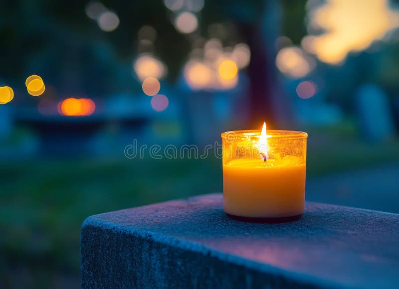 A Burning Candle at Night on a Grave in the Cemetery Stock Illustration ...