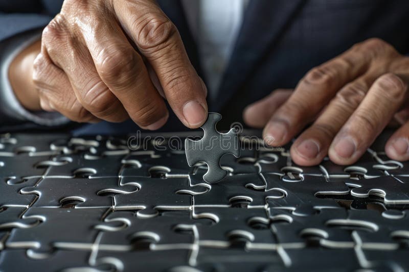 Ai Generative Businessman Hands Arranging Jigsaw Puzzle Stock ...