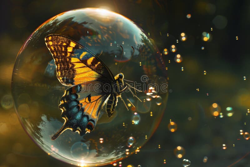 Ai Generative Butterfly in a Bubble Stock Illustration - Illustration ...