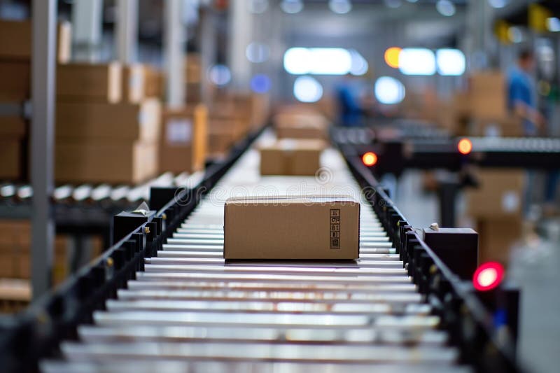 Ai Generative Cardboard Box Packages Running on the Conveyor Stock ...