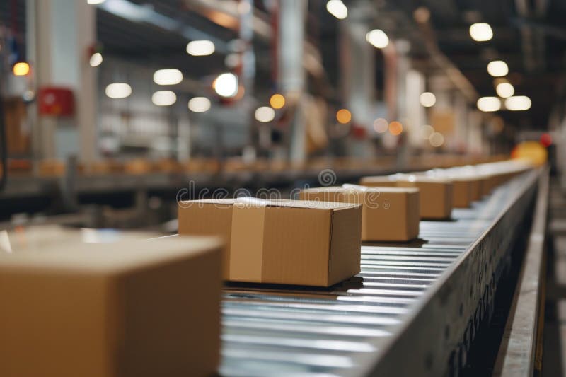 Ai Generative Cardboard Box Packages Running on the Conveyor Stock ...