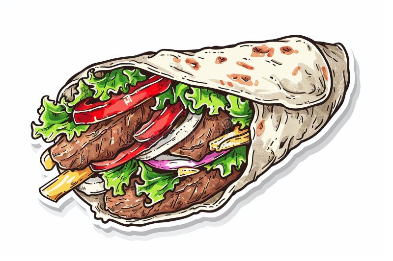 Ai Generative Cartoon Art Kebab Stock Illustration - Illustration of ...