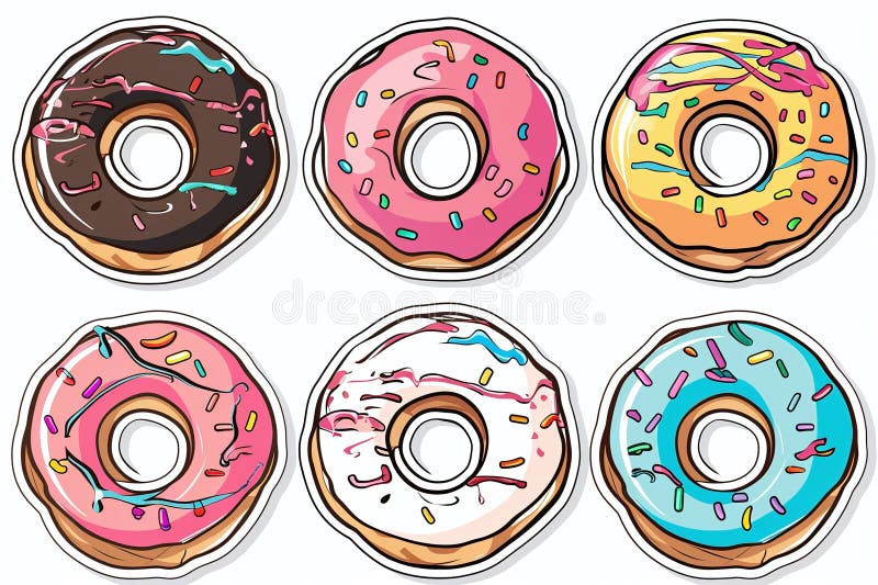 Ai Generative Cartoon Art Set of Donut Stock Illustration ...