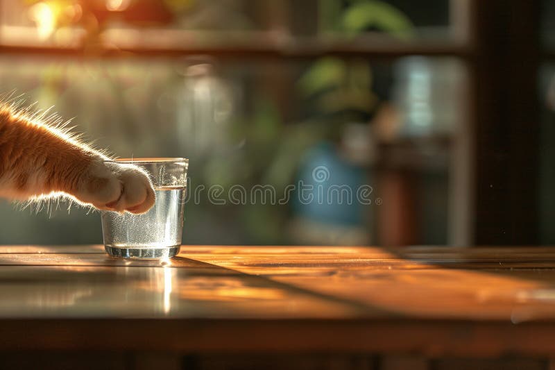 Ai Generative Cat Knocking Over Glass on the Edge of the Table Stock ...