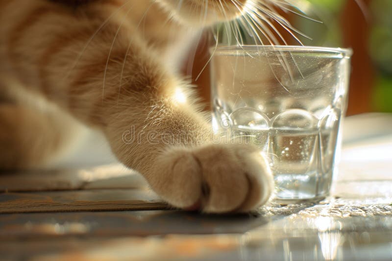 Ai Generative Cat Knocking Over Glass on the Edge of the Table Stock ...
