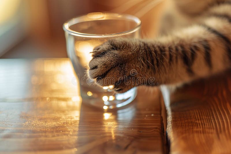 Ai Generative Cat Knocking Over Glass on the Edge of the Table Stock ...