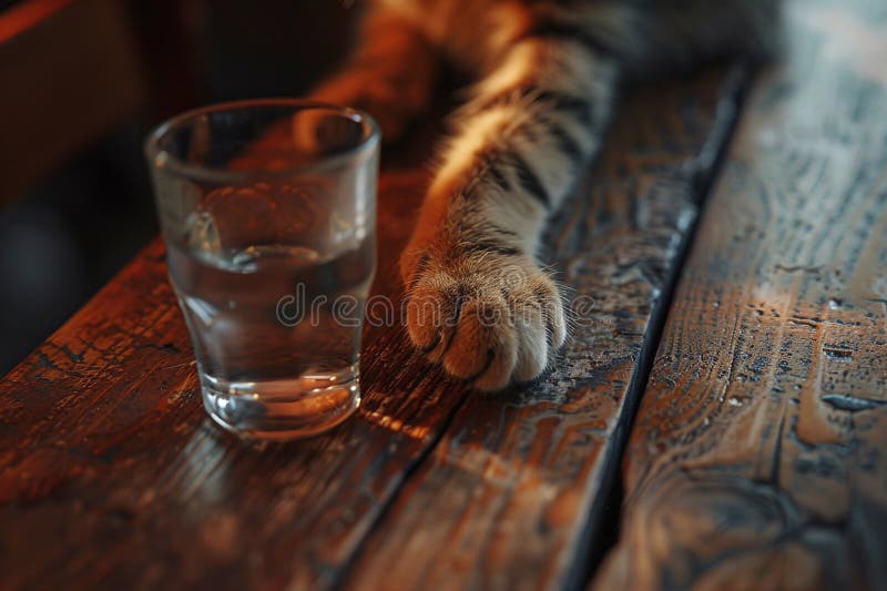 Ai Generative Cat Knocking Over Glass on the Edge of the Table Stock ...