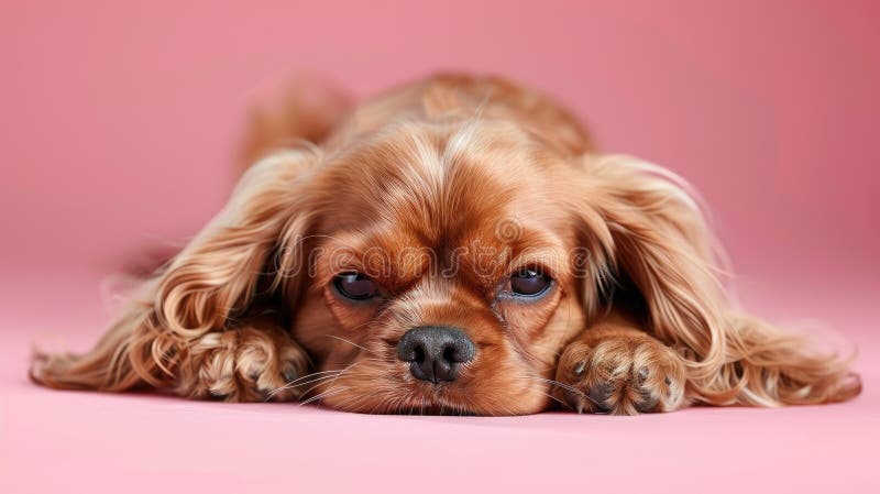 Cavalier King Charles Spaniel Lying Down with a Sad Expression. Stock ...